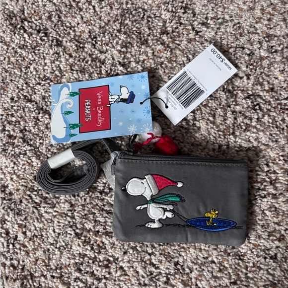Vera Bradley | Bags | Nwt Vera Bradley Ski Snoopy Woodstock Sled Peanuts Grey Zip Case Id ...